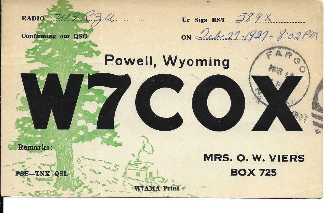 QSL 1937 Powell WY YL operator radio card | eBay