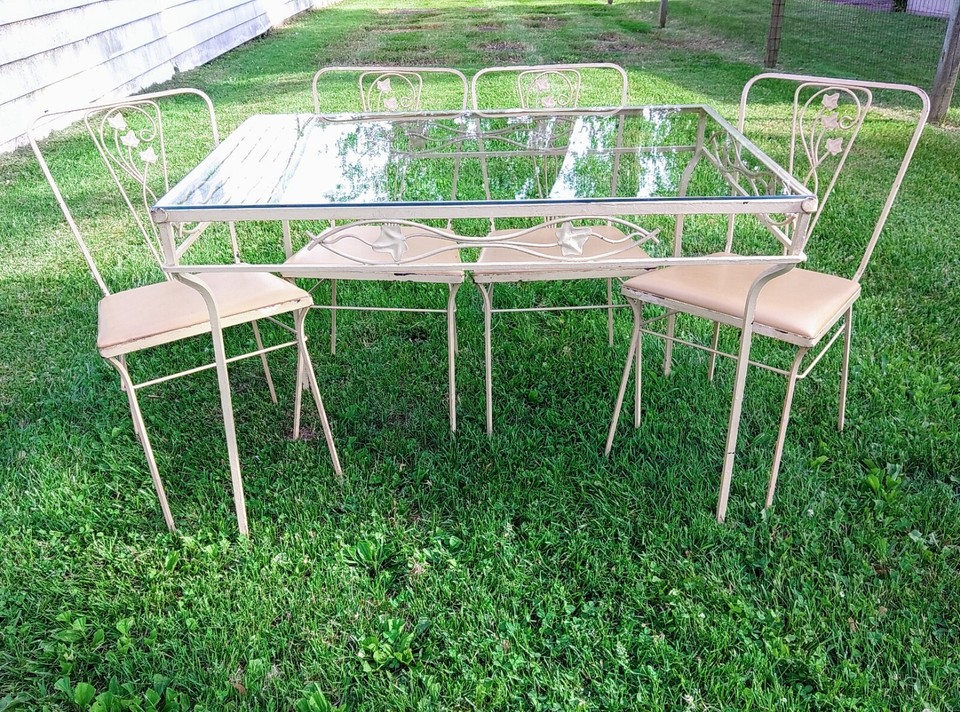 Vintage MCM Wrought Iron Glass Top Salterini Woodard Patio Furniture ...