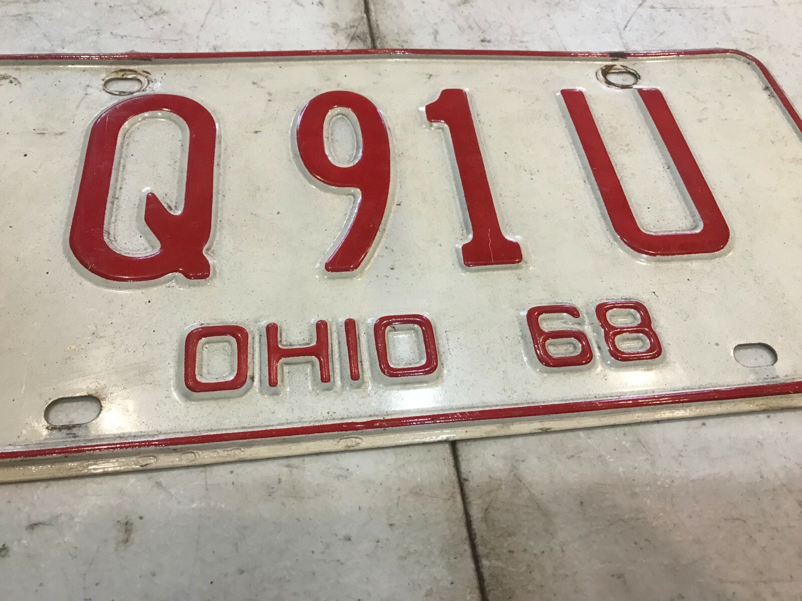 1968 Ohio License Plate Used White Red Lettering Collectible Q91U ...
