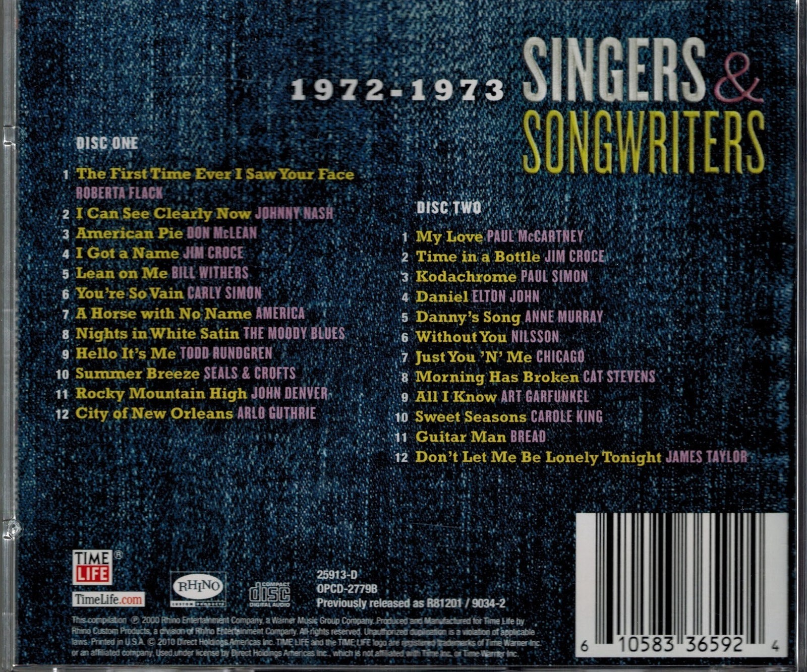 TIME-LIFE - SINGERS & SONGWRITERS - 1972-1973 - 24 SONGS - MINT 2 CD ...