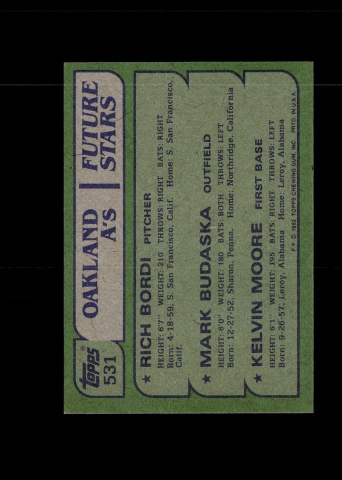 1982 Topps - Future Stars Rich Bordi, Kelvin Moore, Mark Budaska #531 ...