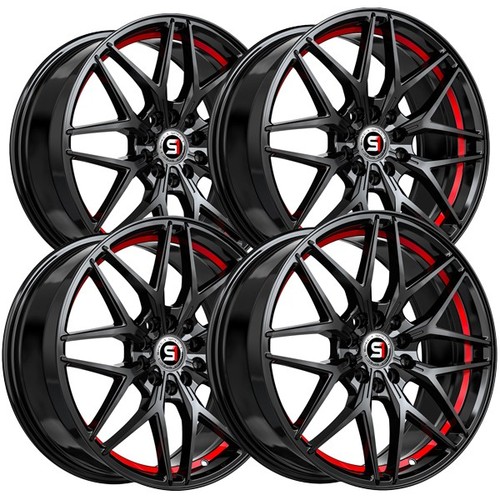 (Set of 4) Spec-1 SP-60 17x7.5 5x112/5x4.5" +42mm Black/Red Undercut ...