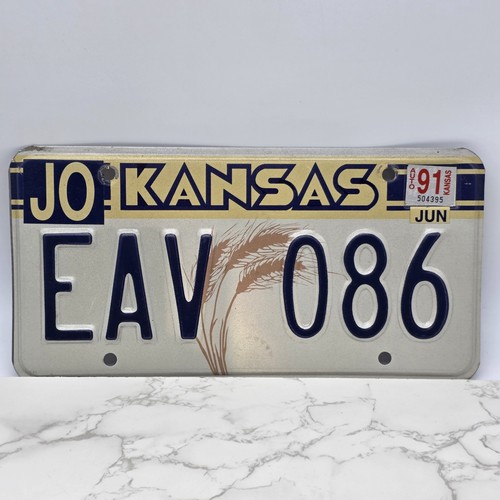 Vintage 1991 Kansas License Plate Car Tag JO EAV 086 RETIRED Wheat ...