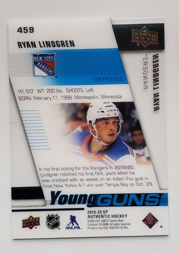 2019-20 SP Authentic - Upper Deck Acetate Young Guns Ryan Lindgren #459 ...