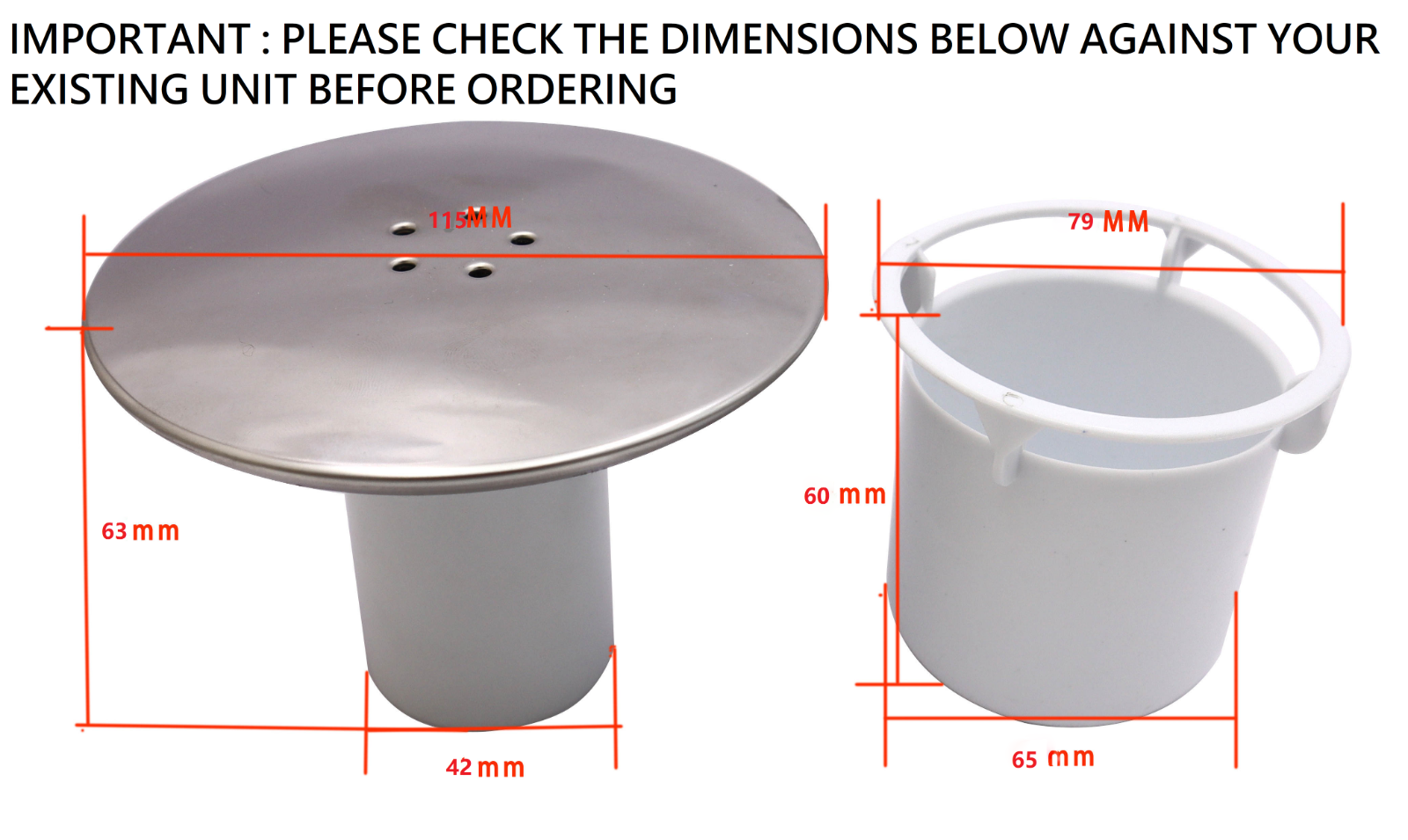 UK SELLER Shower Waste Drain Cap Tube/Cup Cover 90mm / 115mm Drain ...