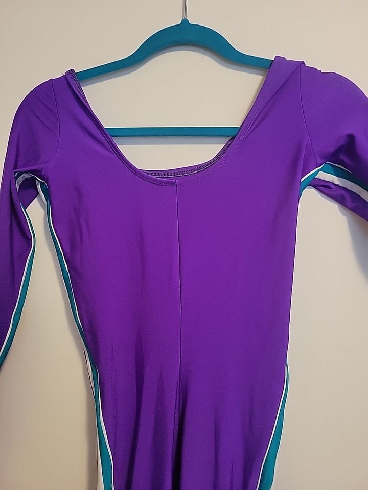 Vintage 80s Full Leotard Unitard Bodysuit Long Sleeve Lycra Scoop Neck Large | eBay
