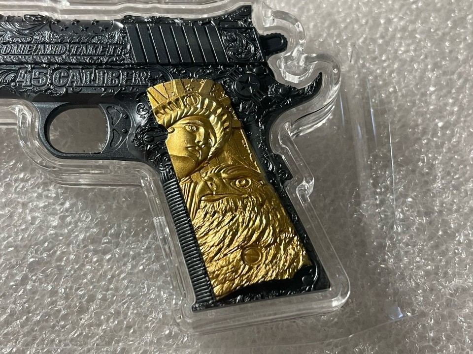 2024 Chad 2 Troy Oz .999 Fine Silver .45 Caliber Pistol Black With Gold ...