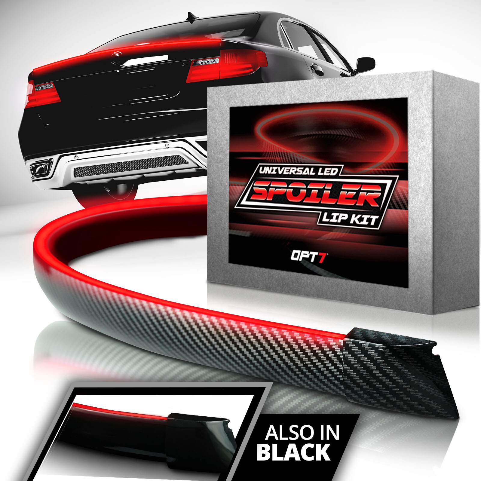 OPT7 Universal LED Rear Trunk/Car Spoiler Lip Tail Wing Lid Gloss Black ...