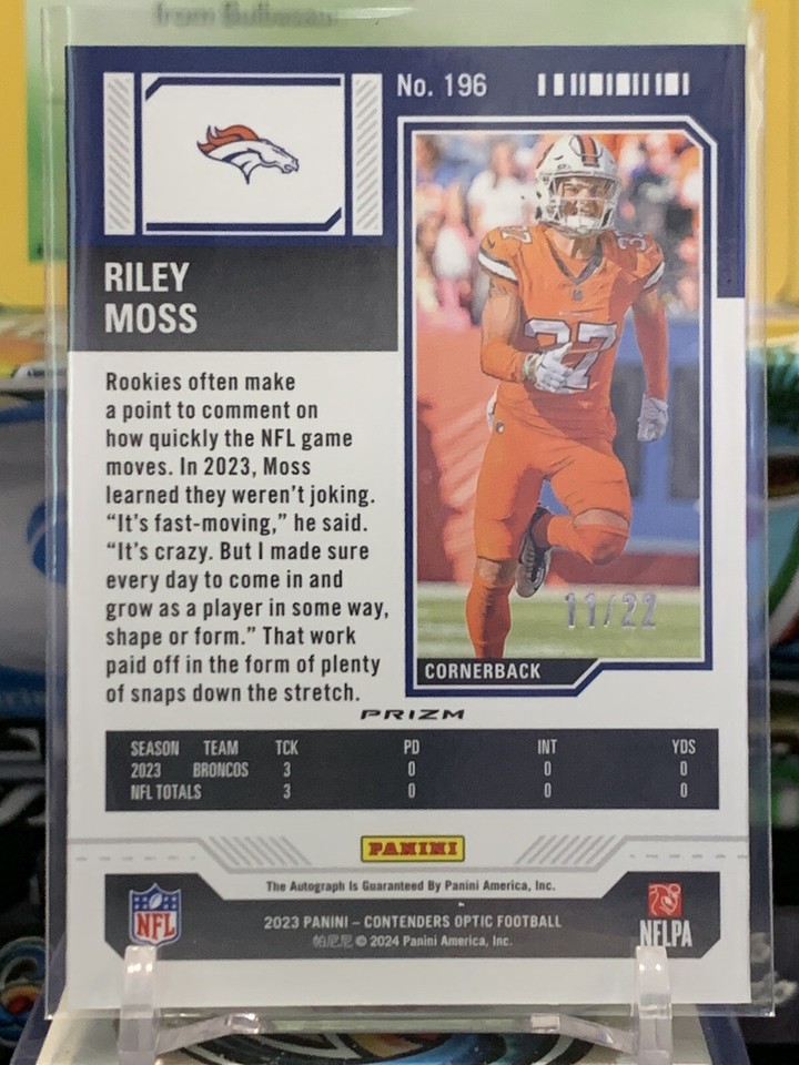 2023 Contenders Optic Riley Moss Rookie Ticket Auto Cracked Ice #/22 TZ ...