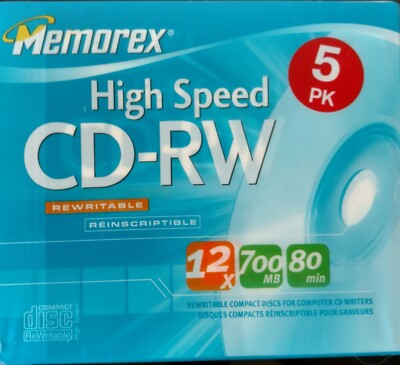 Memorex 3202-3430 5 pack High Speed CD-RW rewritale disks - 12x, 700mb ...