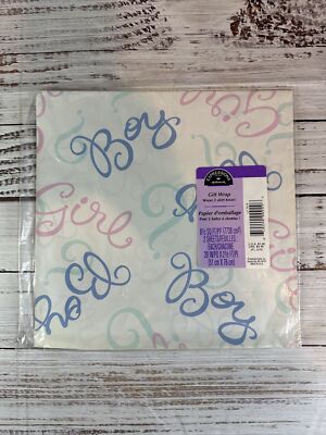 NOS Vintage Hallmark Expressions Gift Wrap USA MADE Gender Reveal Boy ...