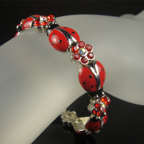 RED OR MULTICOLOR CRYSTAL LADYBUG STRETCH BRACELET MADE WITH SWAROVSKI ...