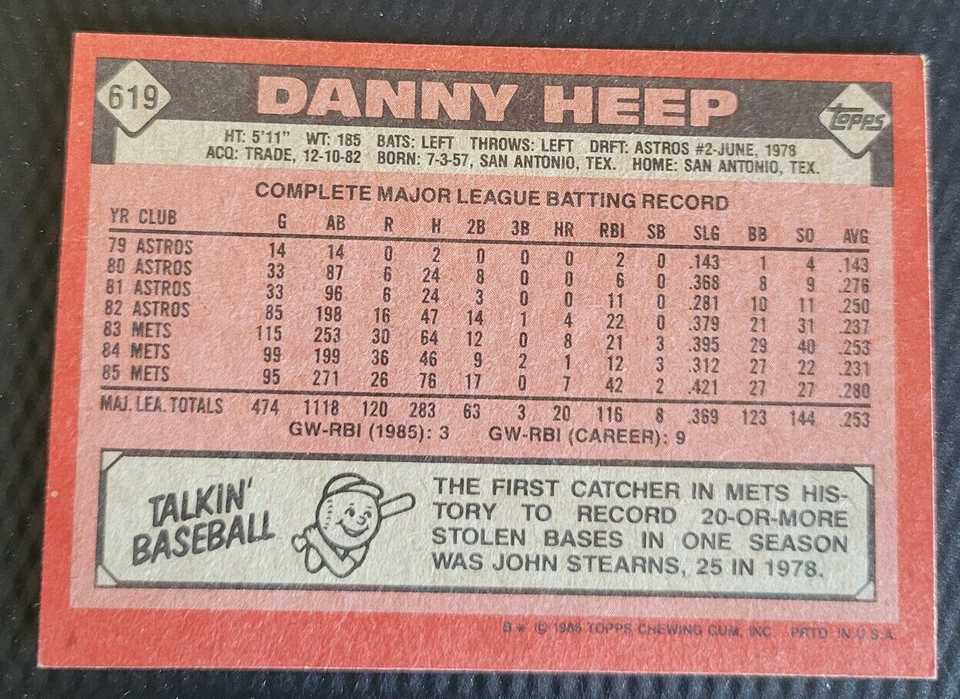 1986 Topps TCG DANNY HEEP New York Mets MLB Baseball Card #619 | eBay