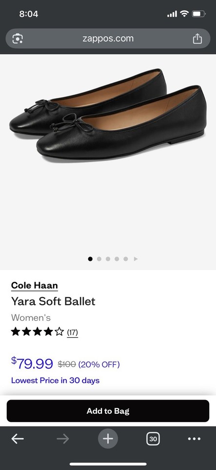 Women's Ballet Flats Cole Haan Yara Soft - Black Leather | eBay
