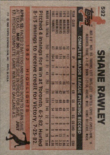 1983 Topps #592 Shane Rawley New York Yankees Baseball | eBay