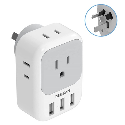 Australia Power Plug Adapter with 4 American Outlet 3 USB for US to New ...