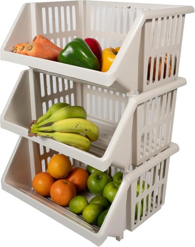 Plastic Vegetable Storage Basket Stand Kitchen Stacking Stackable Rack ...