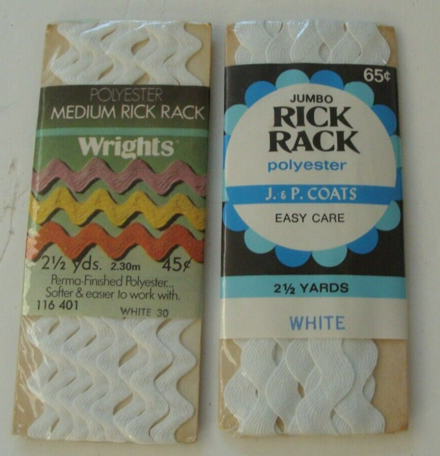 Lot of 2 Pks VTG RIC RAC Rick Rack White 2.5yds each JP Coats/Wrights ...