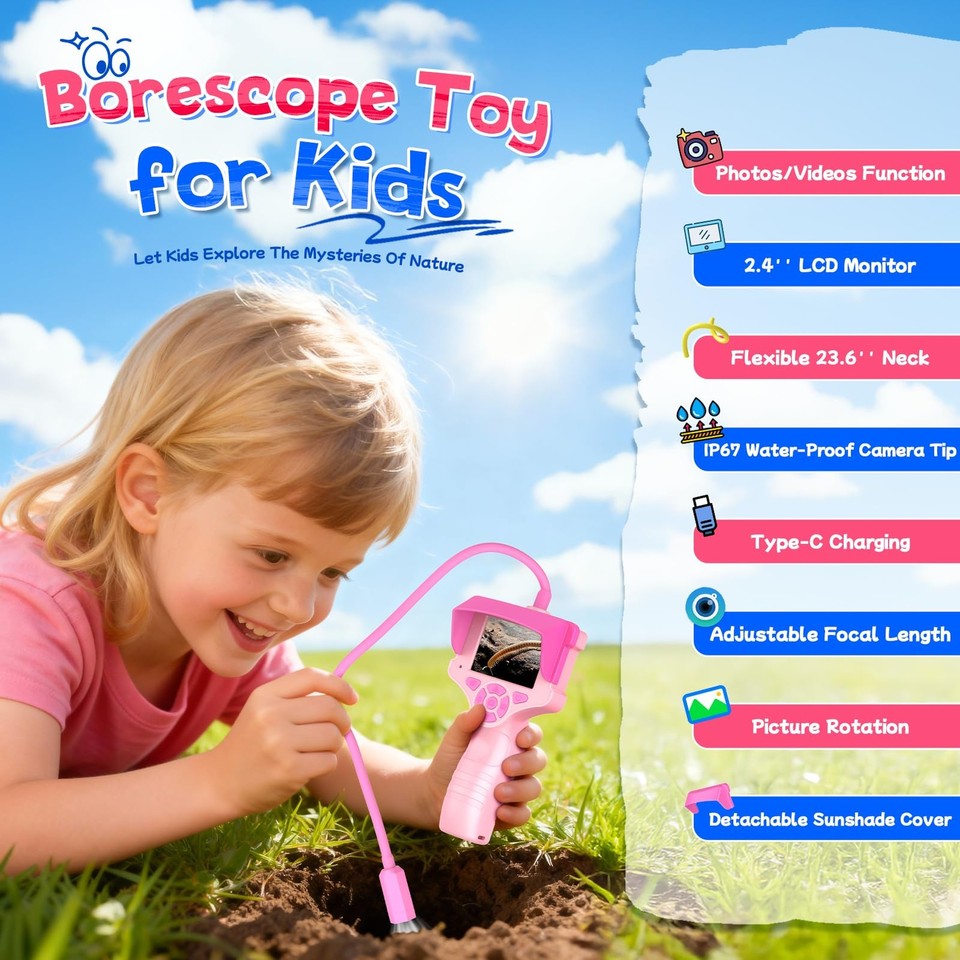 Borescope Snake Camera with Light & 32G SD Card for Girls Age 4-10 ...