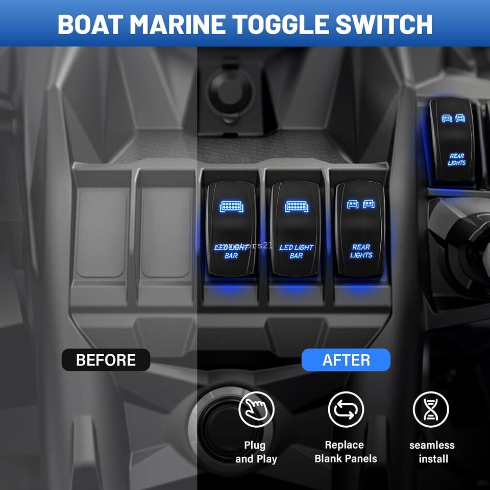 5 Pin Rocker Switch On-Off Light Switches For Polaris Ranger XP 800 ...