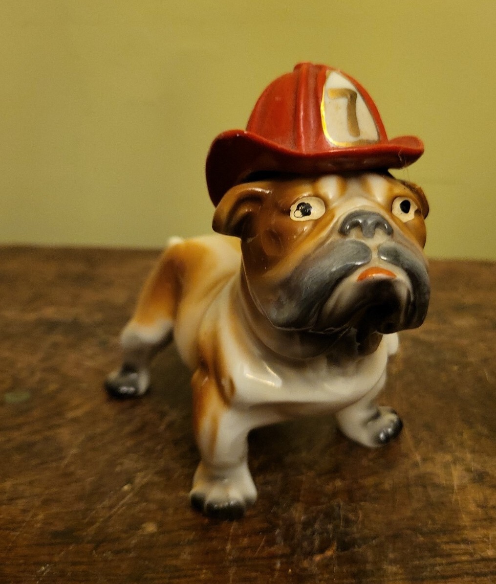 Vintage Bull Dog Bulldog Fireman Helmet No 7 & 2 Puppy Fire Dog ...