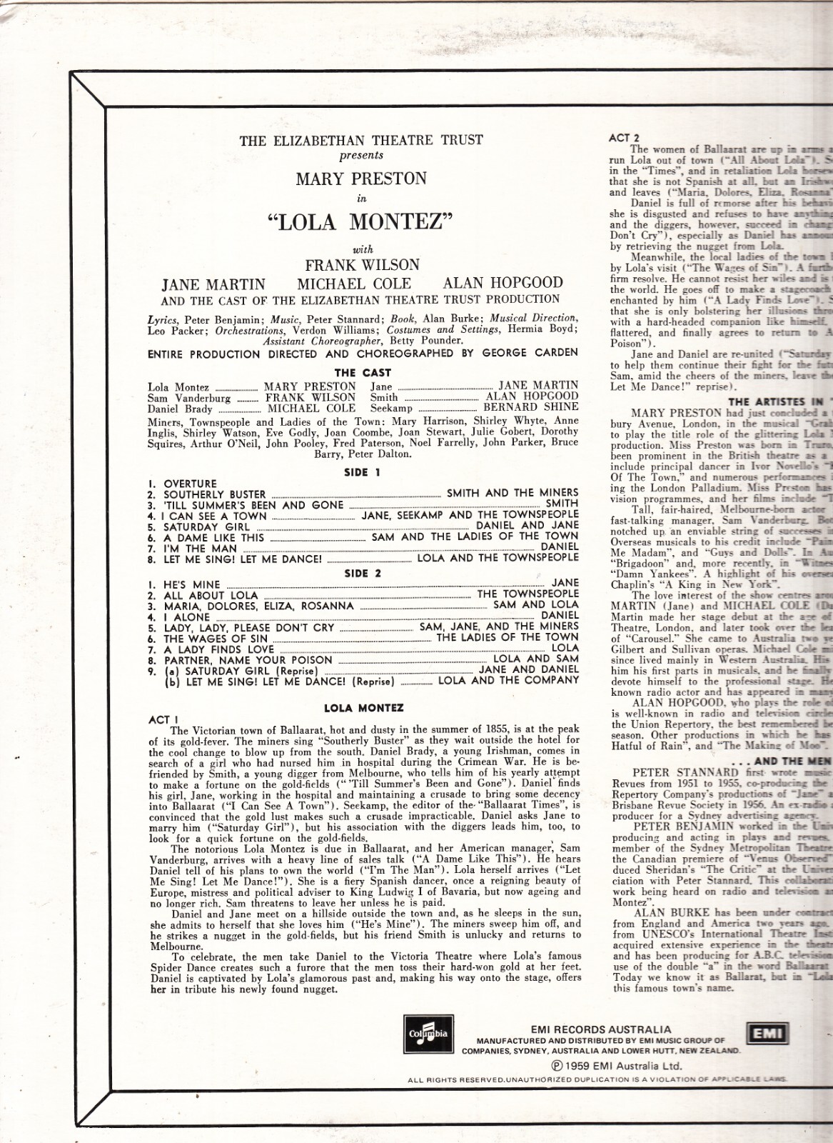 Rare-Lola Montez-1958-Mary Preston-Original Australian Cast-996-Record ...