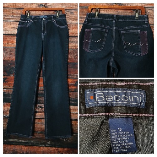 Baccini Jeans Size 10 Embellished Pockets Mid Rise Boot Cut Black Denim ...