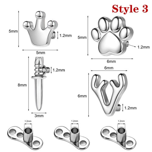 7Pcs/Lot Stainless Steel Dermal Anchor Piercing Top Microdermal ...