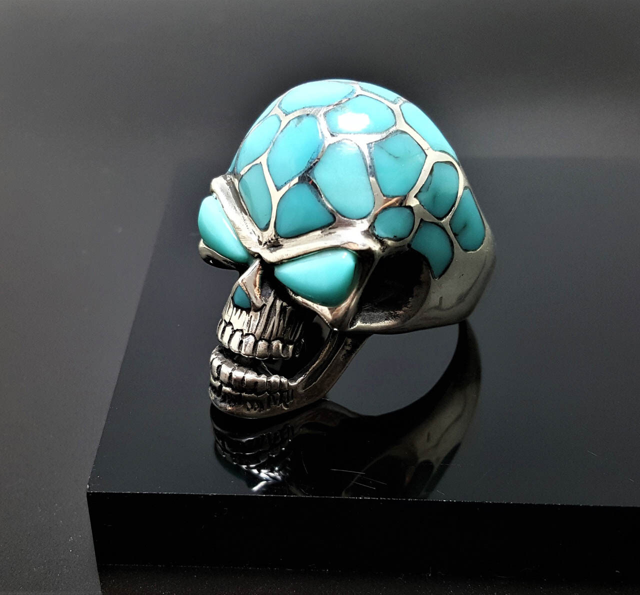 925 Sterling Silver Skull Natural Turquoise Skull Ring Heavy 26 grams ...