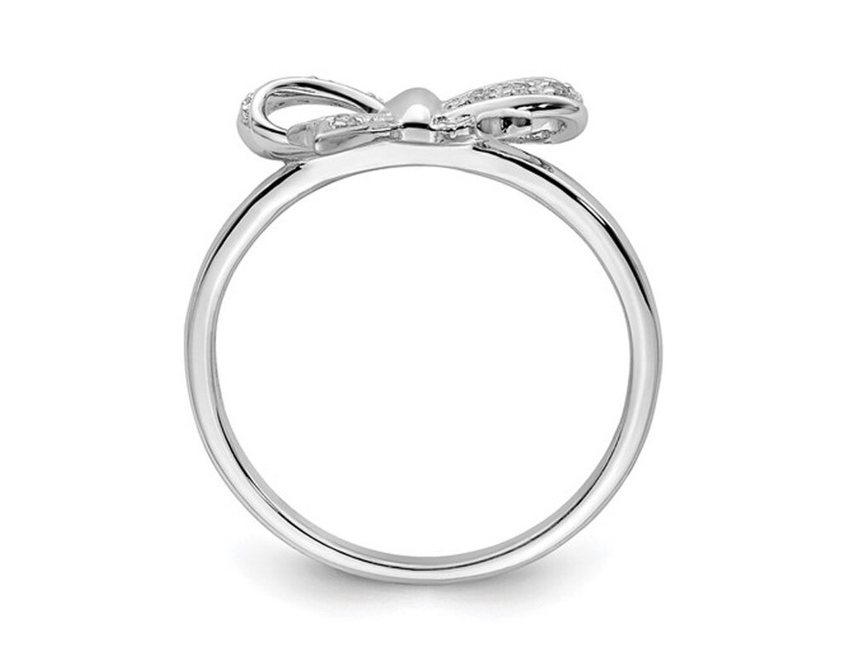 Sterling Silver Bow Ribbon Ring with Diamond Accent | eBay