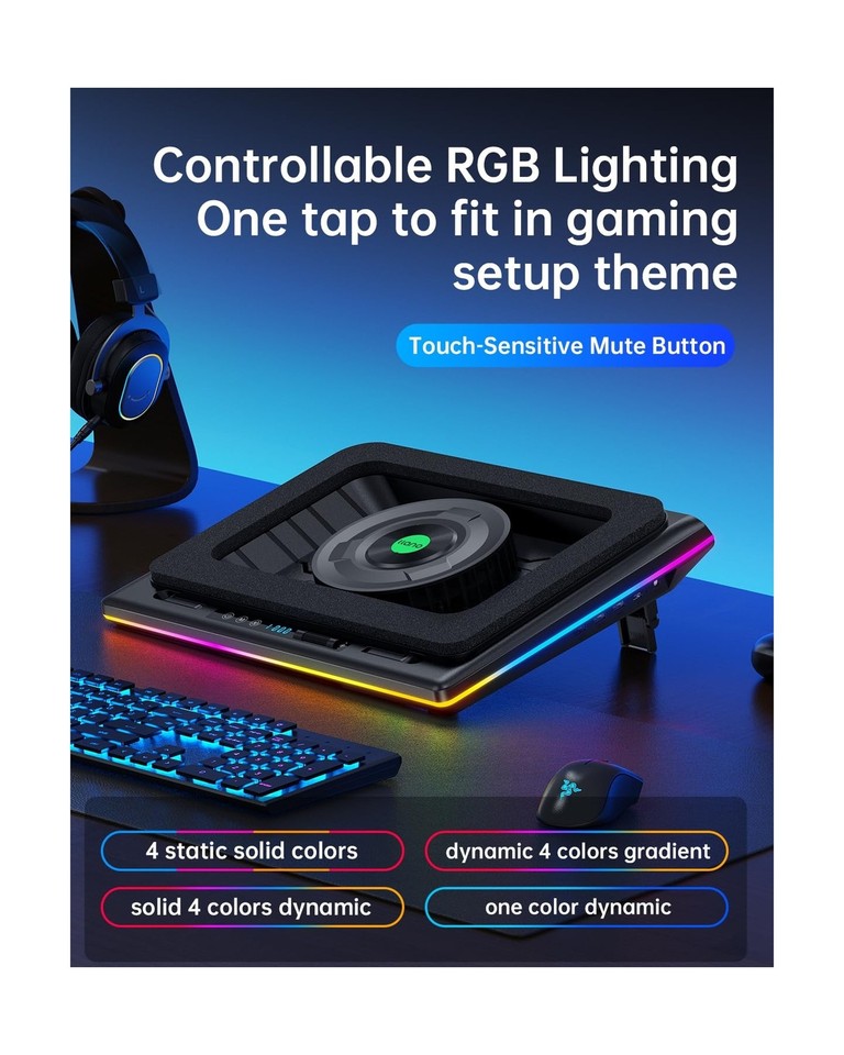 llano RGB Laptop Cooling Pad with Powerful Turbofan, Gaming Laptop ...