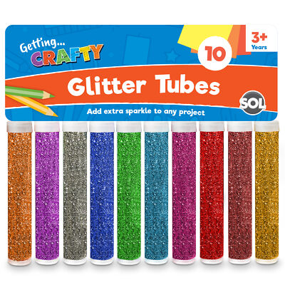 10 Glitter Tubes Assorted Colours Shaker Sparkle Pots Art Craft Kids ...