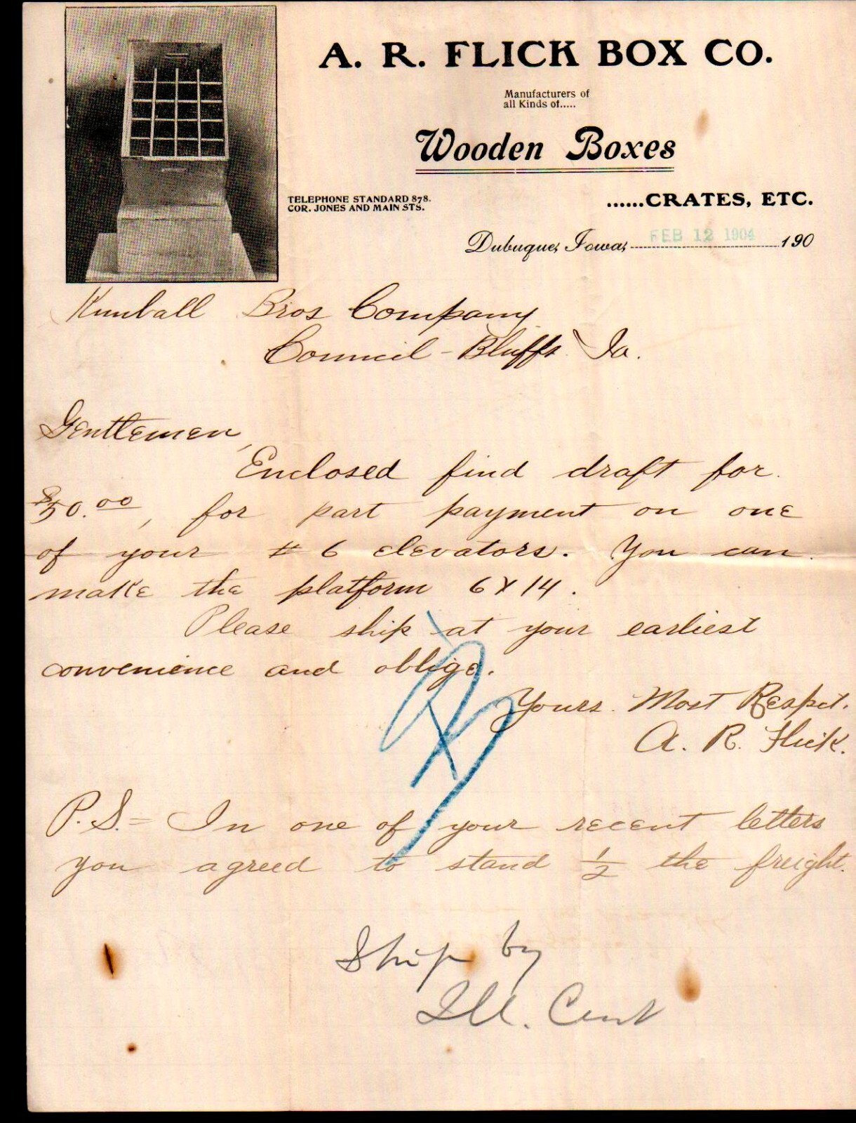 A R Flick Box Co - Dubuque Iowa 1904 - History Vintage Letter Head Bill ...