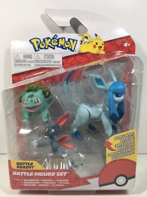 Bulbasaur + Sneasel + Glaceon Pokemon Battle Figure Set + 2 Bonus TCG ...