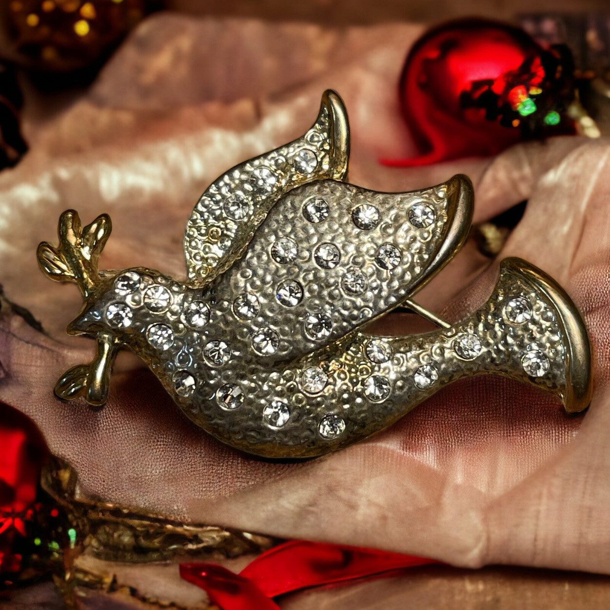 Vintage Olive Branch Dove of Peace Brooch Antique Sil… - Gem