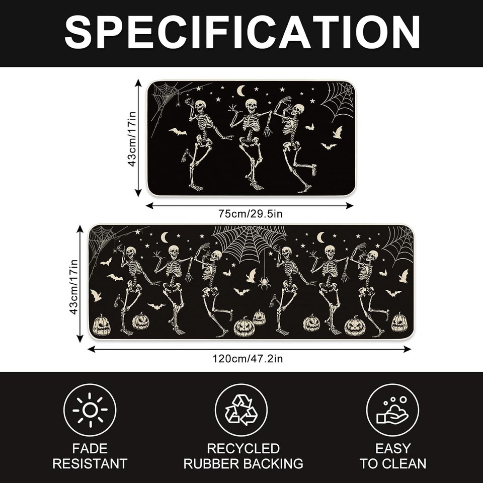 Skeleton Kitchen Mats Halloween Welcome Floor Non Slip Rugs Bathroom ...