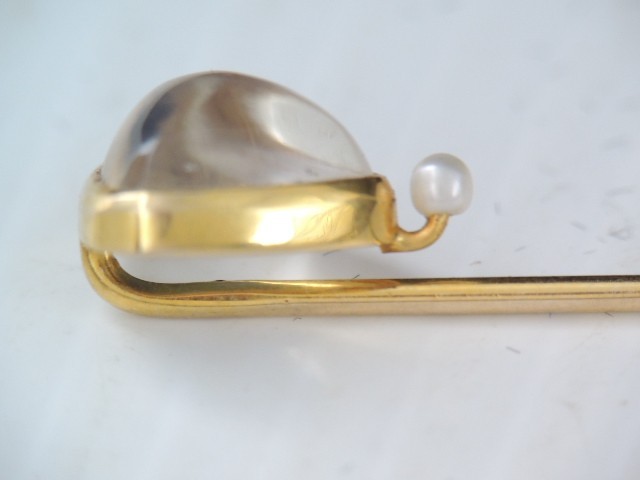 VINTAGE ART NOUVEAU 14K GOLD NATURAL MOONSTONE & SEED PEARL STICK PIN ...