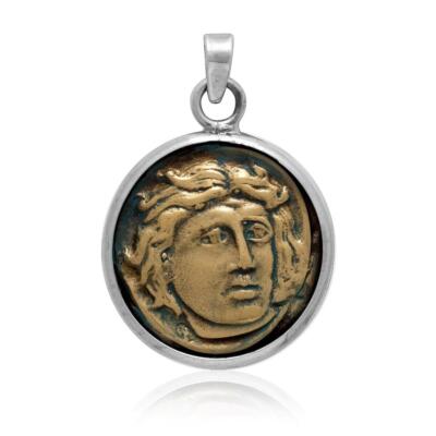 Sterling Silver Brass Helios Sun God Rose Rhodes Greek Tetradrachm ...