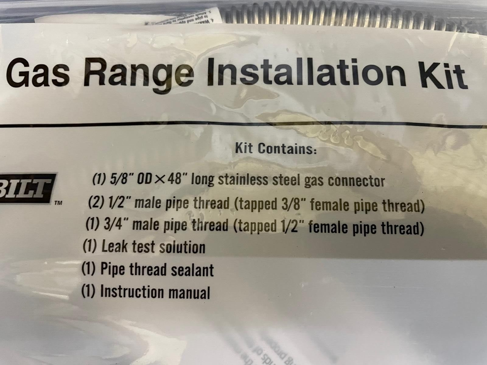 Gas Range Installation Kit 5/8" Od x 48" Long Stainless Gas Connector ...