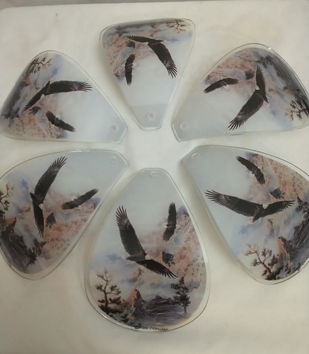 Vintage OK Lighting Touch Lamp Replacement Glass Panels Flying Eagles ...