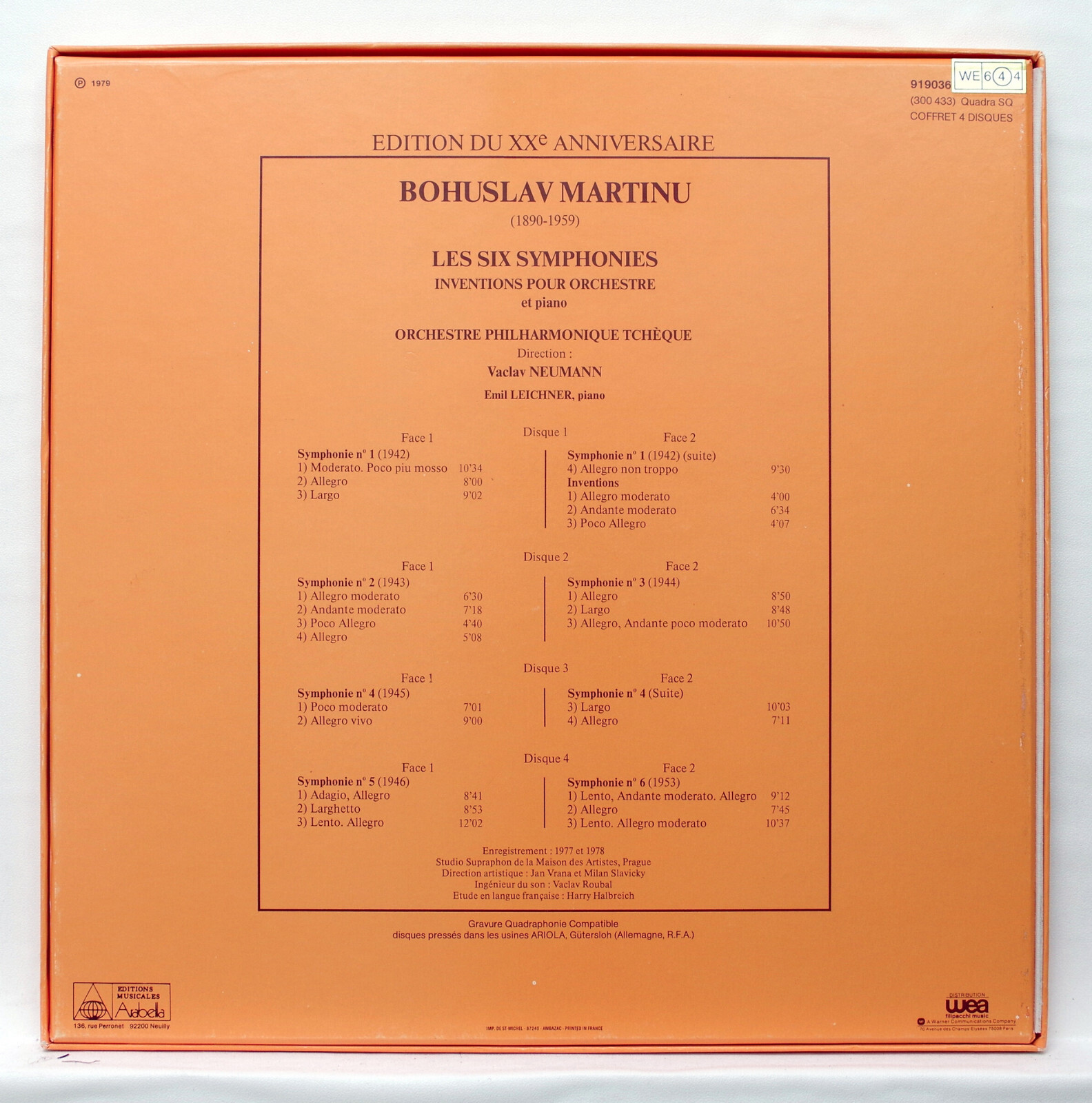 VACLAV NEUMANN – MARTINU the 6 symphonies SUPRAPHON / EURODISC 4xLPs ...