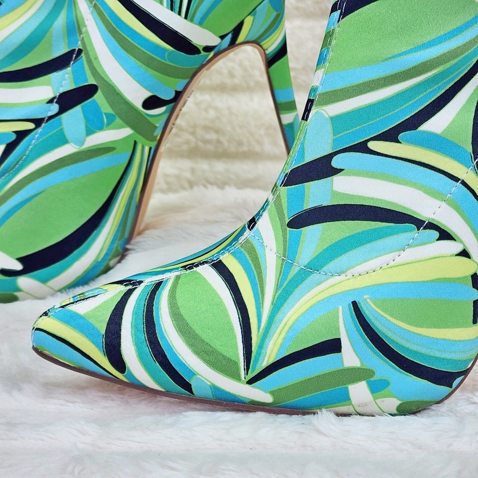 Odin Crazy Wild Color Pattern High Heel Stretch Fabric Ankle Boots ...
