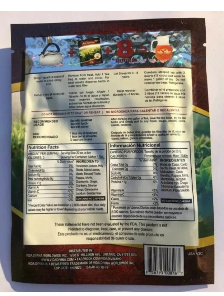 Vida Divina TeDivina Detox Tea All Organic Healthy Cleansing Formula ...