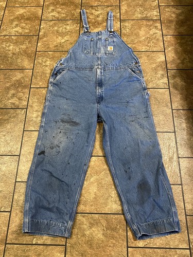 Vintage Carhartt Overalls Mens 46x32 Blue Denim Workwear Work Bib R07 ...