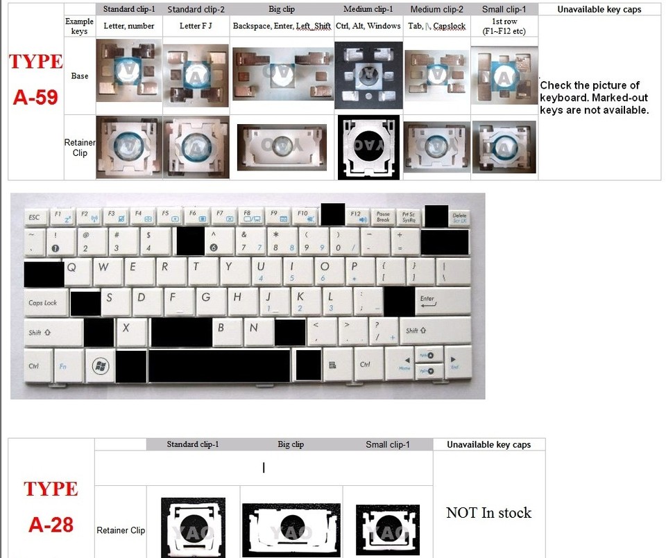 ASUS Keyboard KEY Eee PC 1005HA 1005HAB 1008HA 1001HA 1001P 1001PX ...