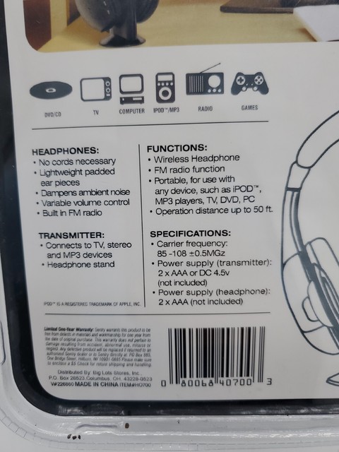 Sentry HO700 Headband Wireless Headphones - Black for sale online | eBay