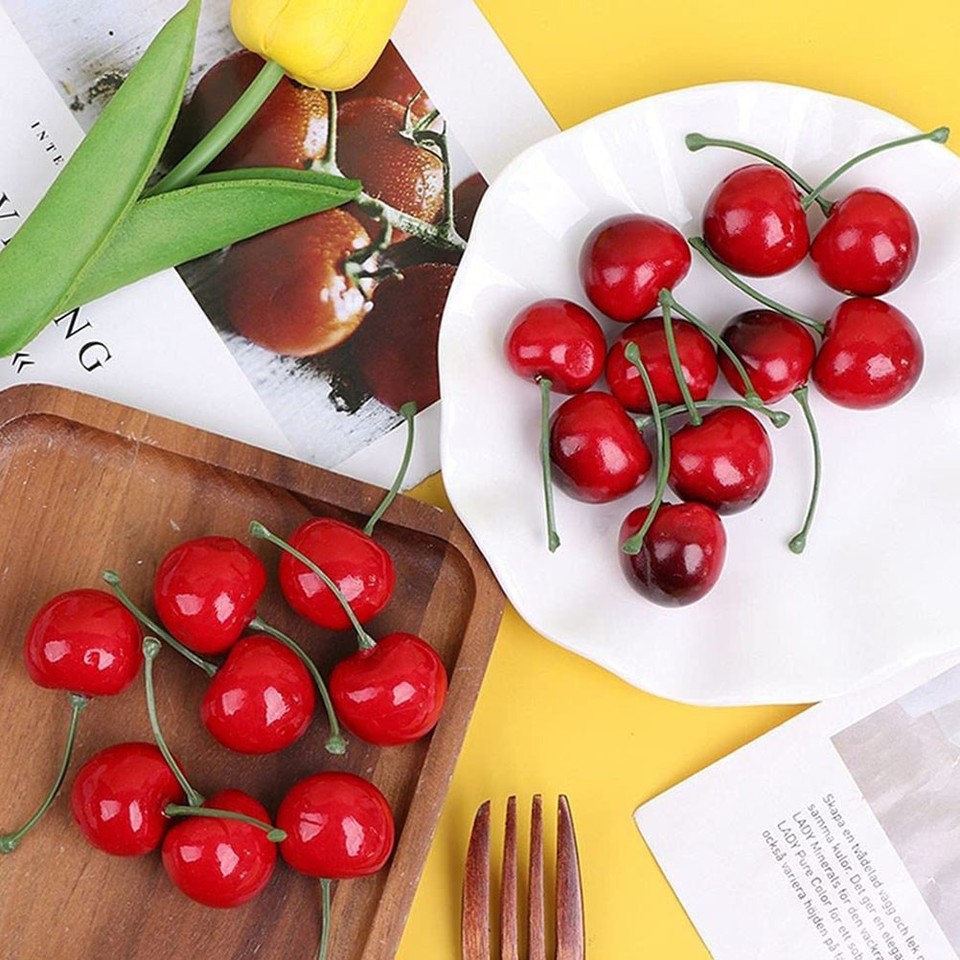40 Pcs Simulation Lifelike Artificial Cherries Plastic Foam Fake Fruit ...