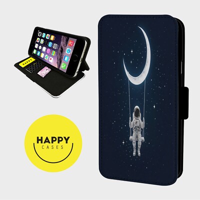 SWINGING ASTRONAUT MOON - Faux Leather Flip Phone Case Cover- iPhone ...