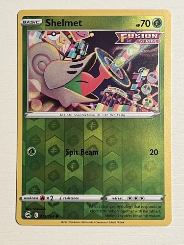 Pokemon Card - SWSH - Fusion Strike Shelmet 013/264 Reverse Holo - NM ...