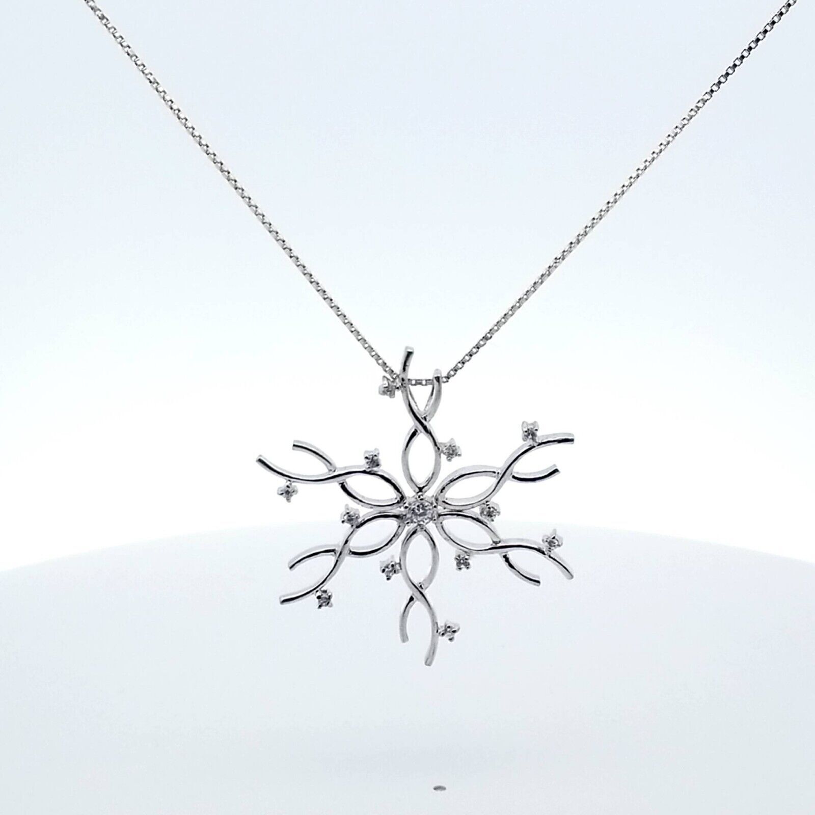 Sterling Silver Snowflake Pendant with CZ's 20" Box C… - Gem